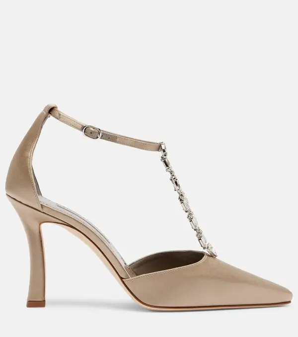 Manolo Blahnik Molara Embellished Satin Pumps