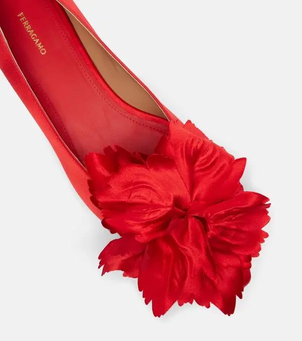 FERRAGAMO Floral-appliqué Satin Ballet Flats
