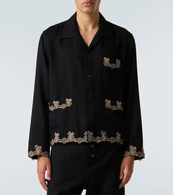 BODE Laurelist Wool Flannel Overshirt - Black