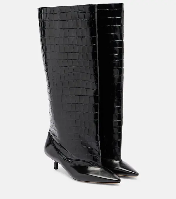 Jacquemus Tourni Croc-effect Leather Knee-high Boots - Black