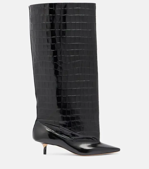 Jacquemus Tourni Croc-effect Leather Knee-high Boots - Black