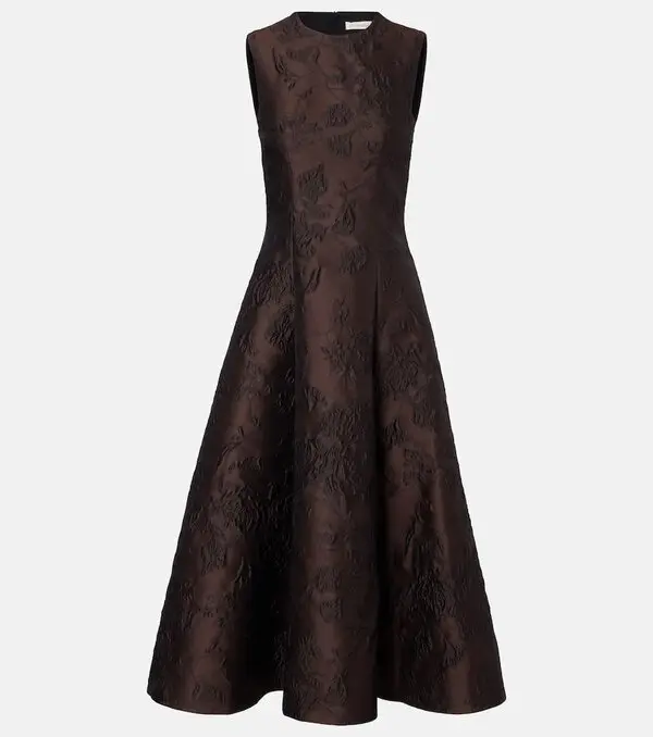 EMILIA WICKSTEAD Flared Embroidered Midi Dress - Brown