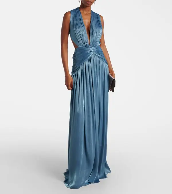 Costarellos Draped Open-back Jersey Gown - Blue
