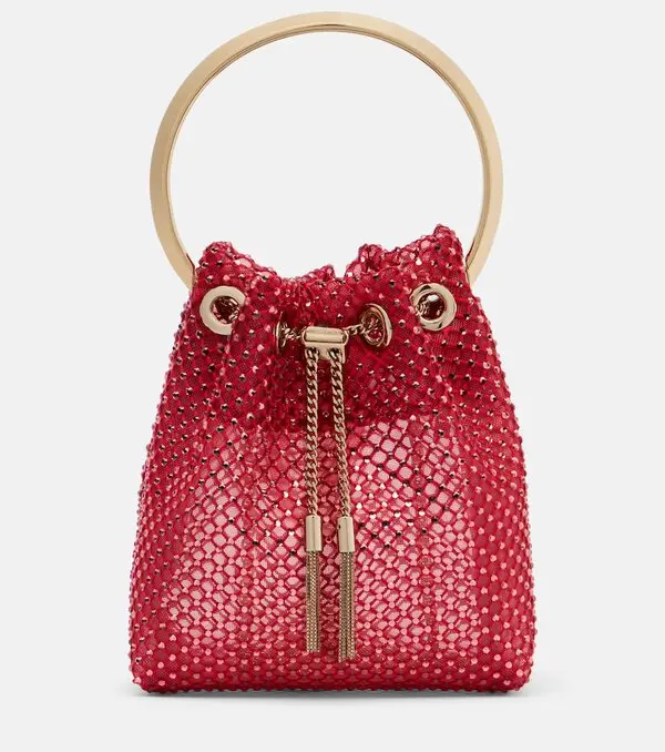 JIMMY CHOO Bon Bon Small Embellished Satin Bucket Bag - Red