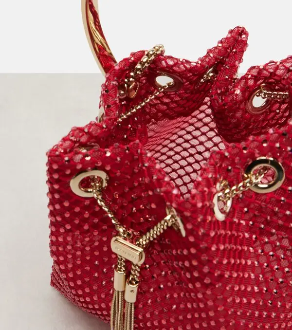 JIMMY CHOO Bon Bon Small Embellished Bucket Bag - Red