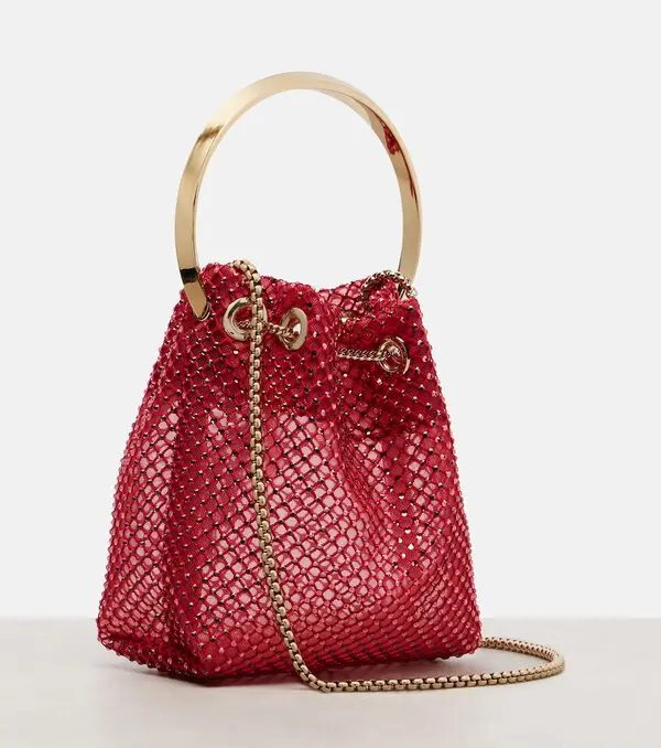 JIMMY CHOO Bon Bon Small Embellished Bucket Bag - Red