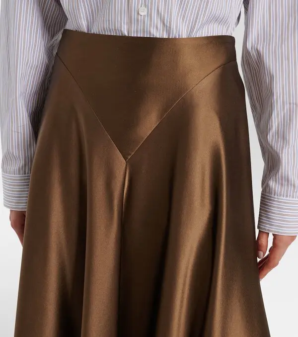 Altuzarra Ames Silk Satin Midi Skirt - Brown