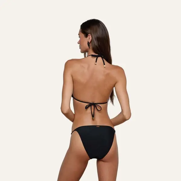 L'AGENCE String Bikini Bottom With Gold Coin Accents - Black