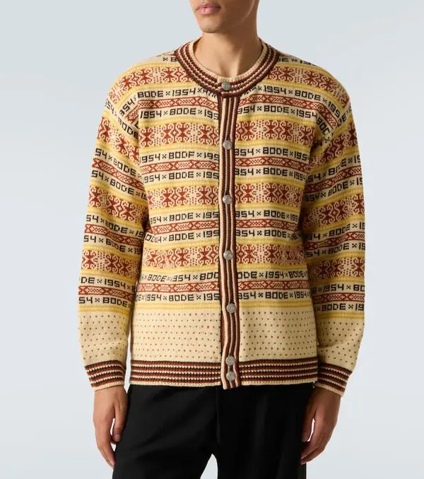 BODE Marzipan Jacquard Wool Cardigan - Multicoloured