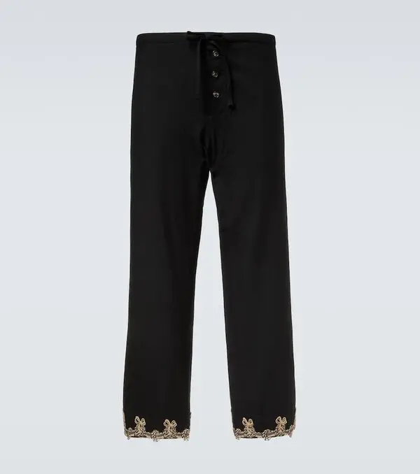 BODE Laurelist Wool Flannel Wide-leg Pants - Black