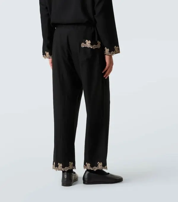 BODE Laurelist Wool Flannel Wide-leg Pants