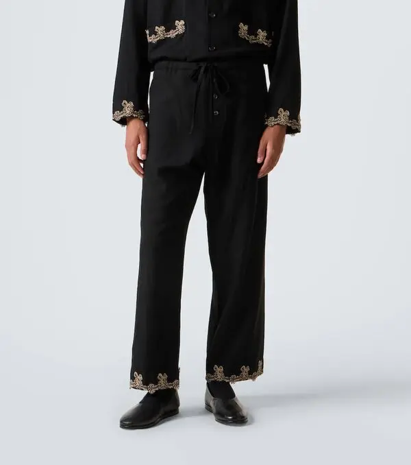 BODE Laurelist Wool Flannel Wide-leg Pants