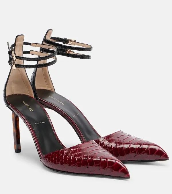 TOM FORD 90 Snake-effect Leather Pumps