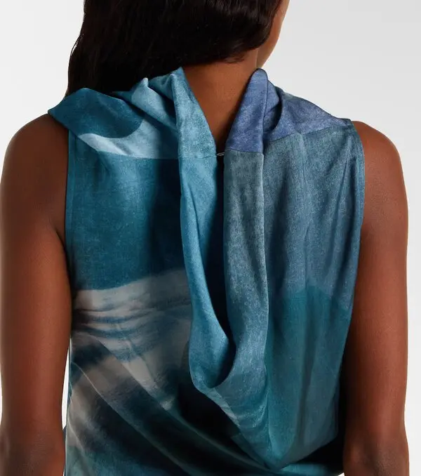 JEAN PAUL GAULTIER Printed Draped Satin Maxi Dress