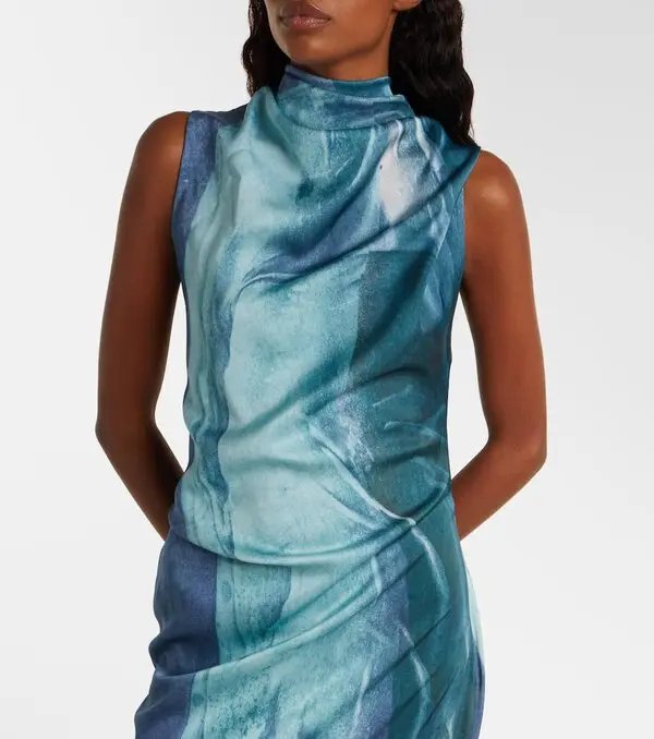 JEAN PAUL GAULTIER Printed Draped Satin Maxi Dress