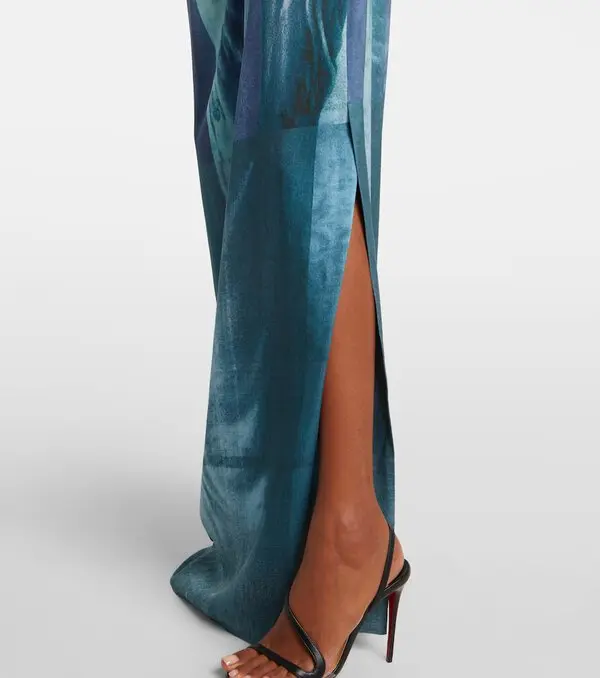 JEAN PAUL GAULTIER Printed Draped Satin Maxi Dress