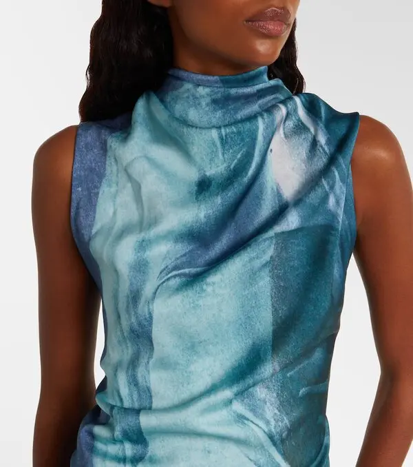 JEAN PAUL GAULTIER Printed Draped Satin Maxi Dress