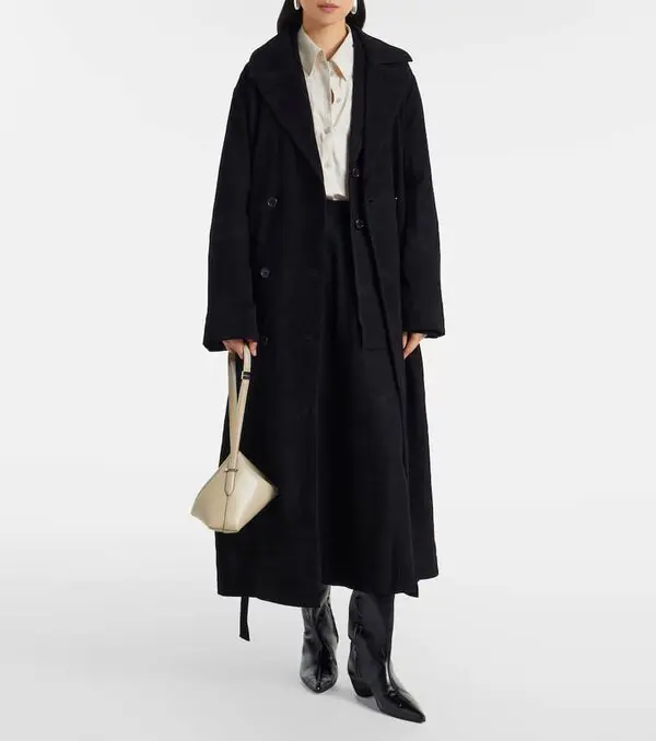 RÓHE Suede Wrap Coat - Black