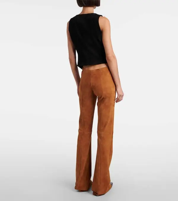 Stouls Gege High-rise Suede Flared Pants - Brown