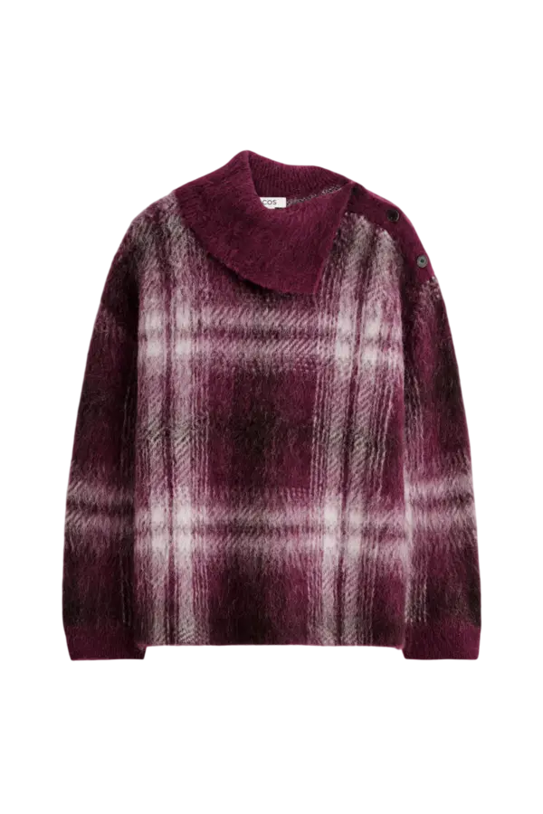 Cos Buttoned Checked Alpaca-blend Sweater