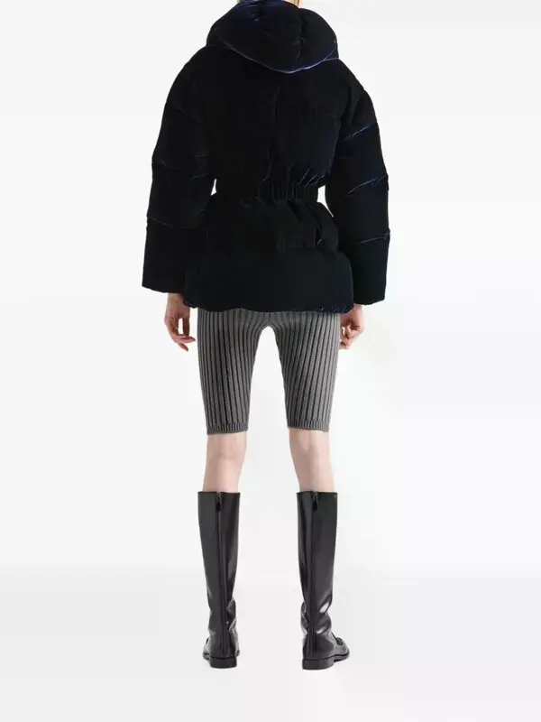Prada Velvet Down Jacket With Hood - Blue
