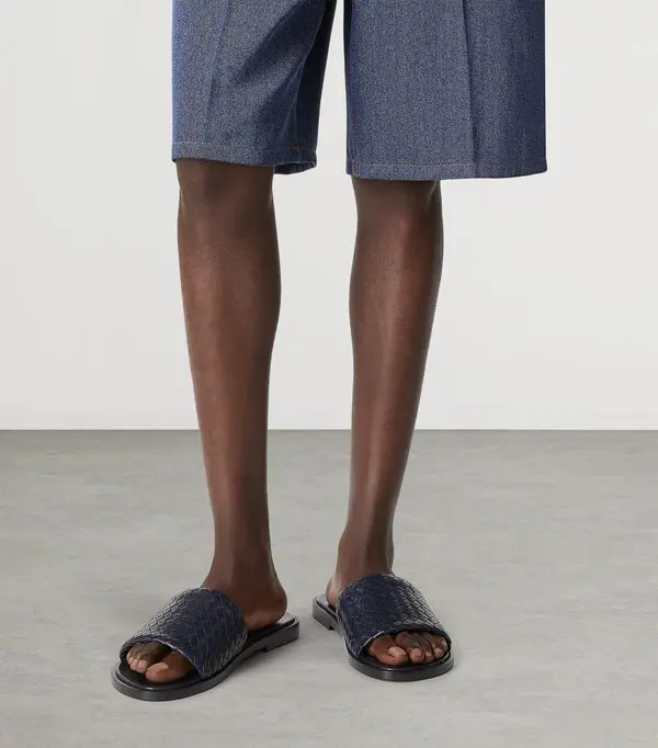 Bottega Veneta Leather Intrecciato Elio Sandals - Blue