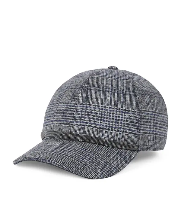 Brunello Cucinelli Virgin Wool Prince Of Wales Cap - Blue