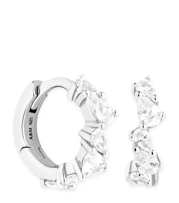 ASTRID & MIYU Rhodium-plated Crystal Pear Huggie Earrings - Silver
