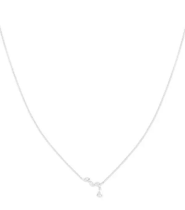 ASTRID & MIYU White Gold And Diamond Drop Pendant Necklace - Silver