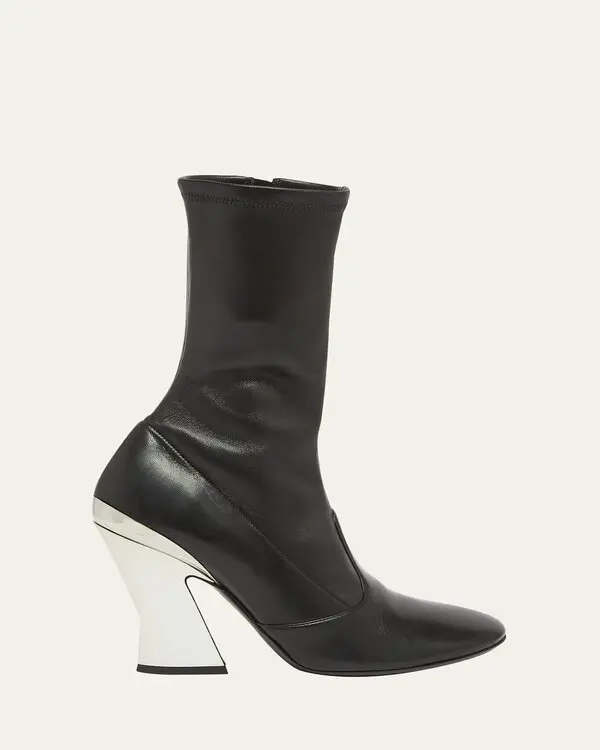 Givenchy Leather Ankle Booties With Sculpted Heel - Black/silver