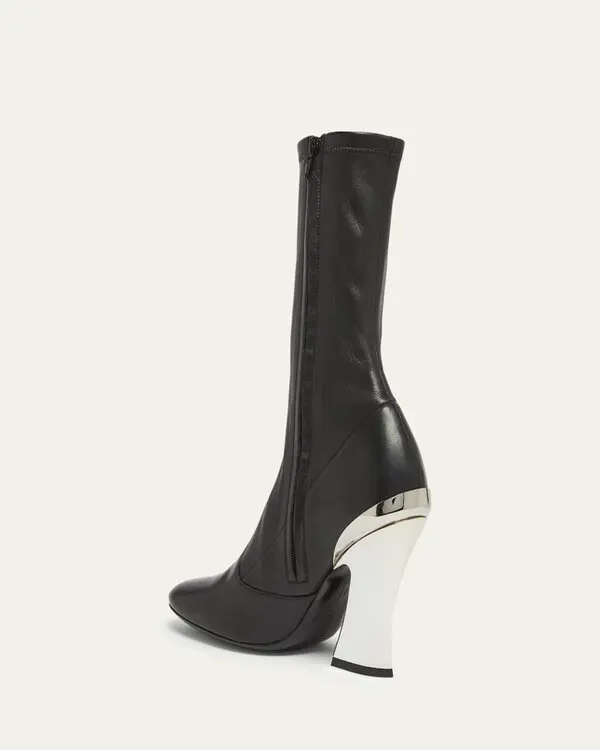 Givenchy Leather Ankle Booties With Sculpted Heel - Black/silver