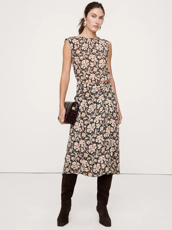 Banana Republic Low-back Midi Dress - Ivory Floral Paisley