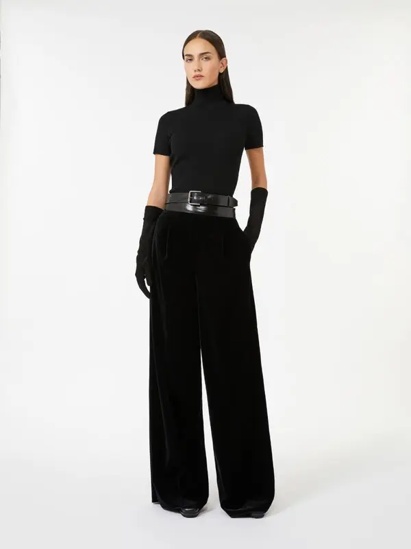 Max Mara Sateen Velvet Wide Leg Trousers