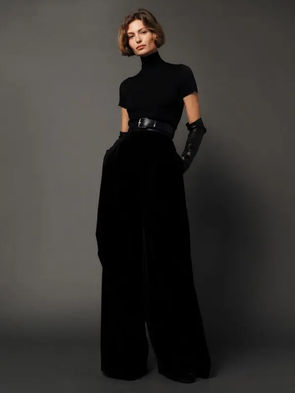 Max Mara Sateen Velvet Wide Leg Trousers