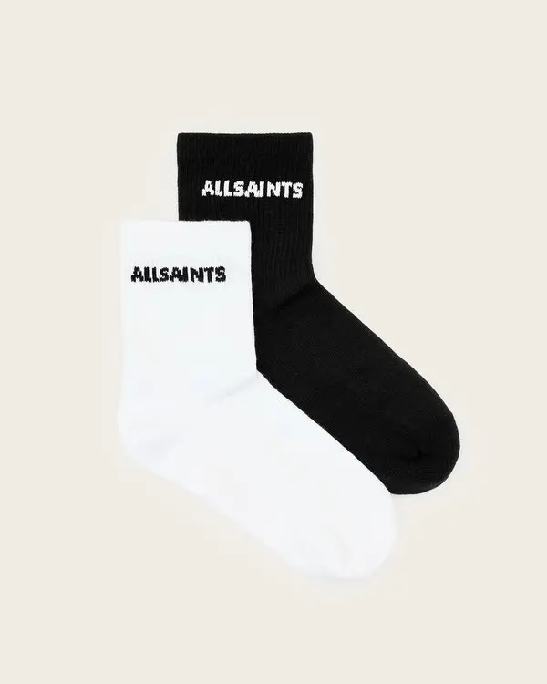 ALLSAINTS Joss Logo Ankle Socks 2 Pack - Black/white
