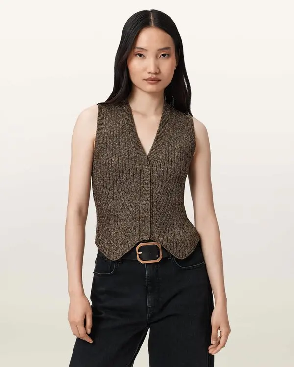 ALLSAINTS Cruz Shine Slim Fit Vest - Brown