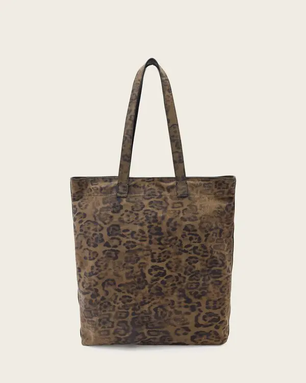 ALLSAINTS Yuto Leopard Print Tote Bag - Leo Khaki/black