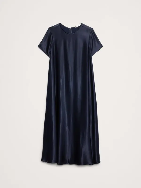Banana Republic Italian Satin Trapeze Long Midi Dress - Navy Blue |  Editorialist