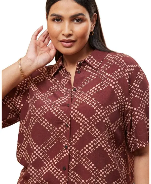 LIVE UNLIMITED Geo Print Short Sleeve Shirt - Brown