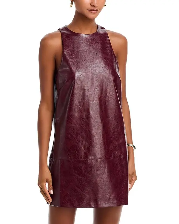 Aqua Faux Leather Sleeveless Mini Dress In Burgundy - 50% Off | Editorialist