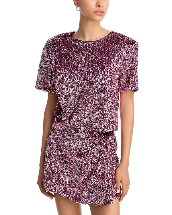 AREA Sequin Tee - Metlic Rose