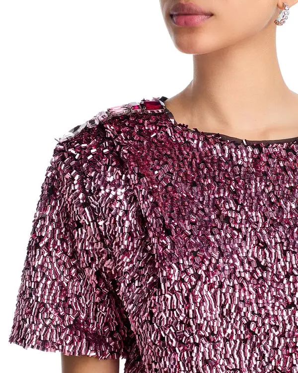AREA Sequin Tee - Metlic Rose
