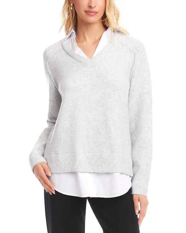 Karen Kane Layered Look Sweater - Light Heather Gray