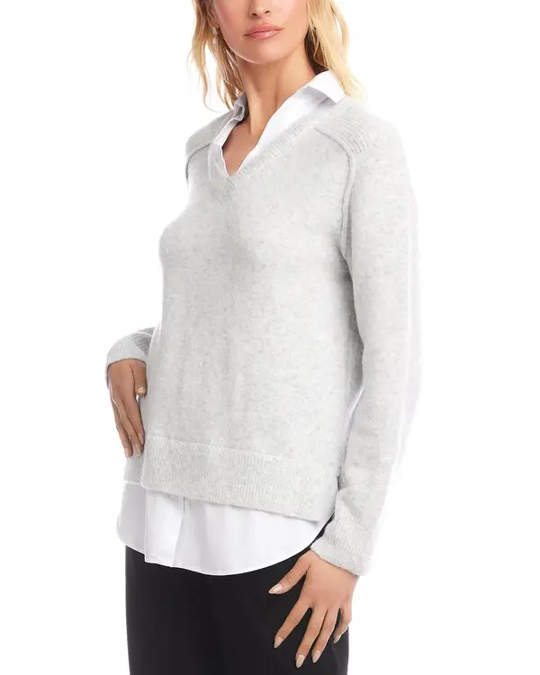 Karen Kane Layered Look Sweater - Light Heather Gray