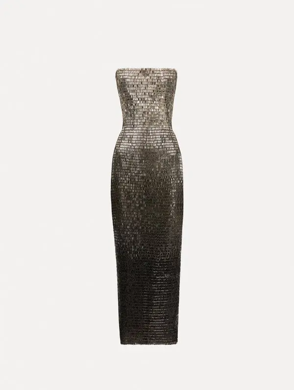 Oscar De La Renta Ombré Sequin Embroidered Strapless Dress - Silver