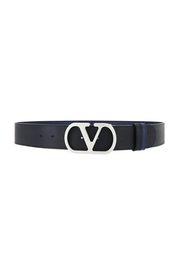 Valentino Garavani Reversible Pebbled Leather Belt - Nero & Marine