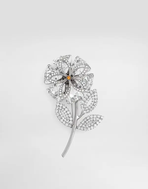 Dolce & Gabbana Maxi Flower Rhinestone Brooch - Silver
