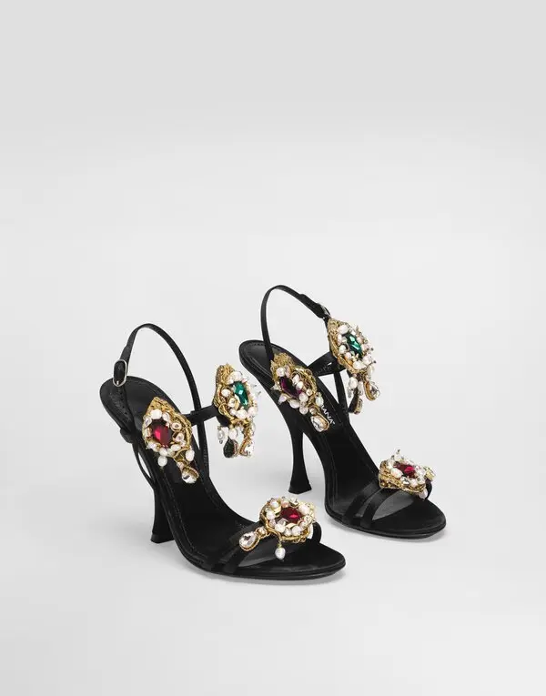 Dolce & Gabbana Satin Sandals With Embroidery - Black