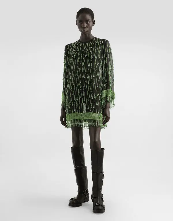 Dolce & Gabbana Short Flared Organza Dress With Embroidery