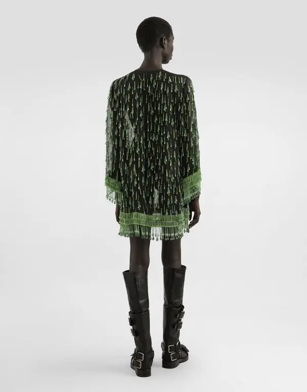 Dolce & Gabbana Short Flared Organza Dress With Embroidery